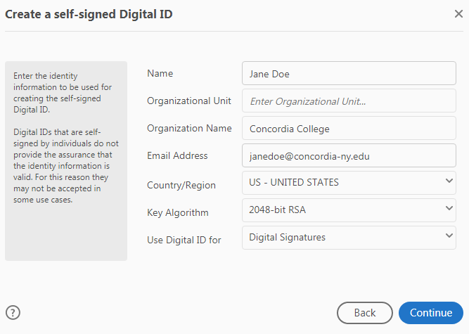 Digital IDs – Concordia College – NY